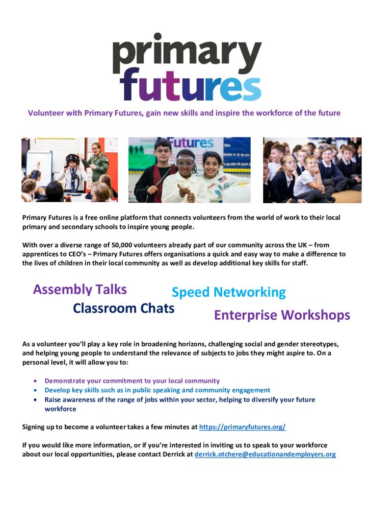 Primary Futures - Volunteer to Inspire Young People - Work Wiltshire